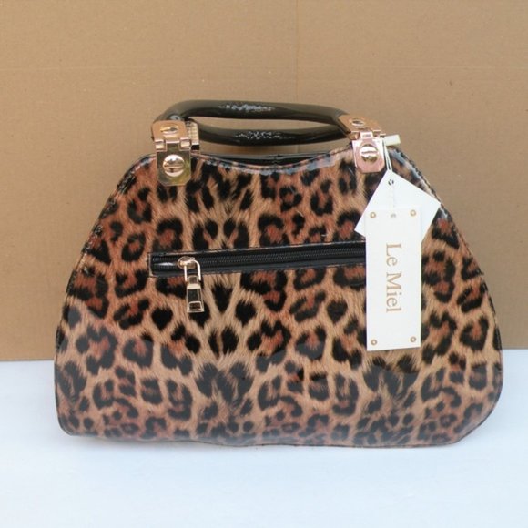 Le Miel | Bags | Le Miel Nwt Vegan Brown Leopard Print Tote Handbag ...